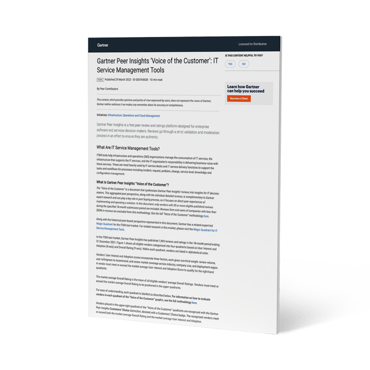 Gartner® Report: USU rated highest in overall ratings